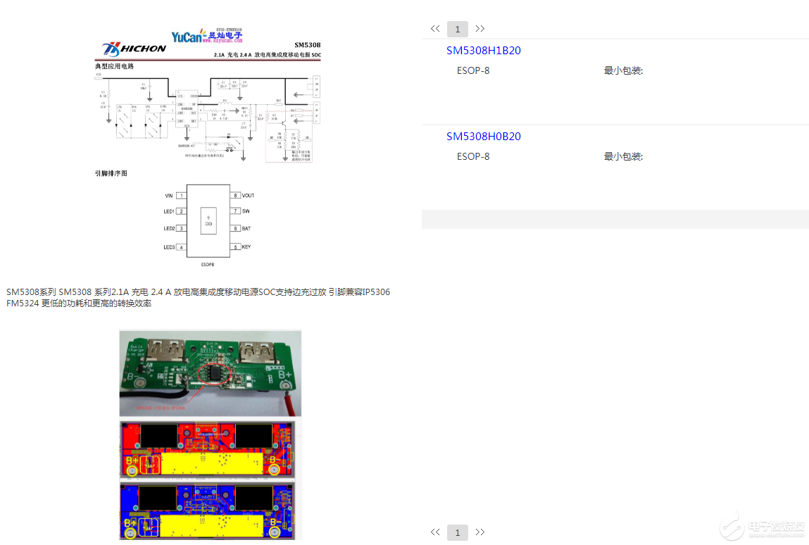 SM5308 是一款集成升压转换器、锂电池充电管理、 电池电量指示的多功能电源管理 SOC - 电子元器件论坛 - 电子技术论坛 - 广受欢迎的专业电子论坛!